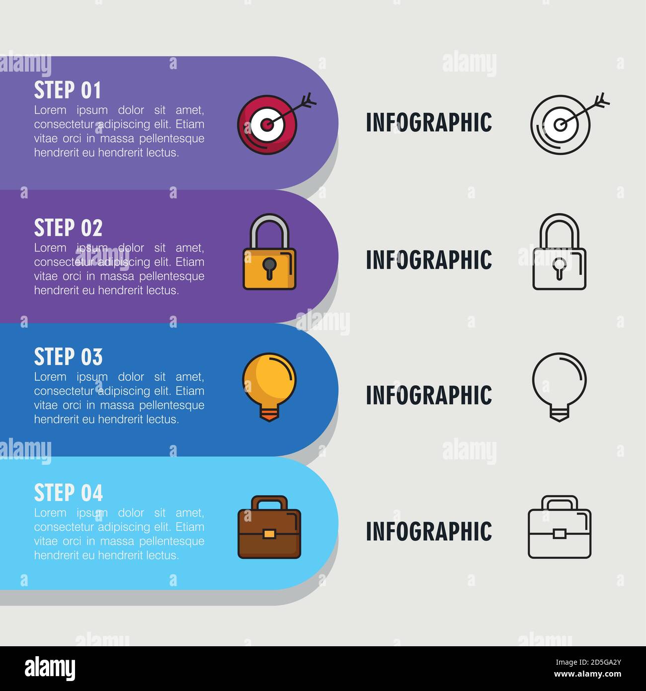 infographic steps target padlock light bulb and suitcase vector design ...