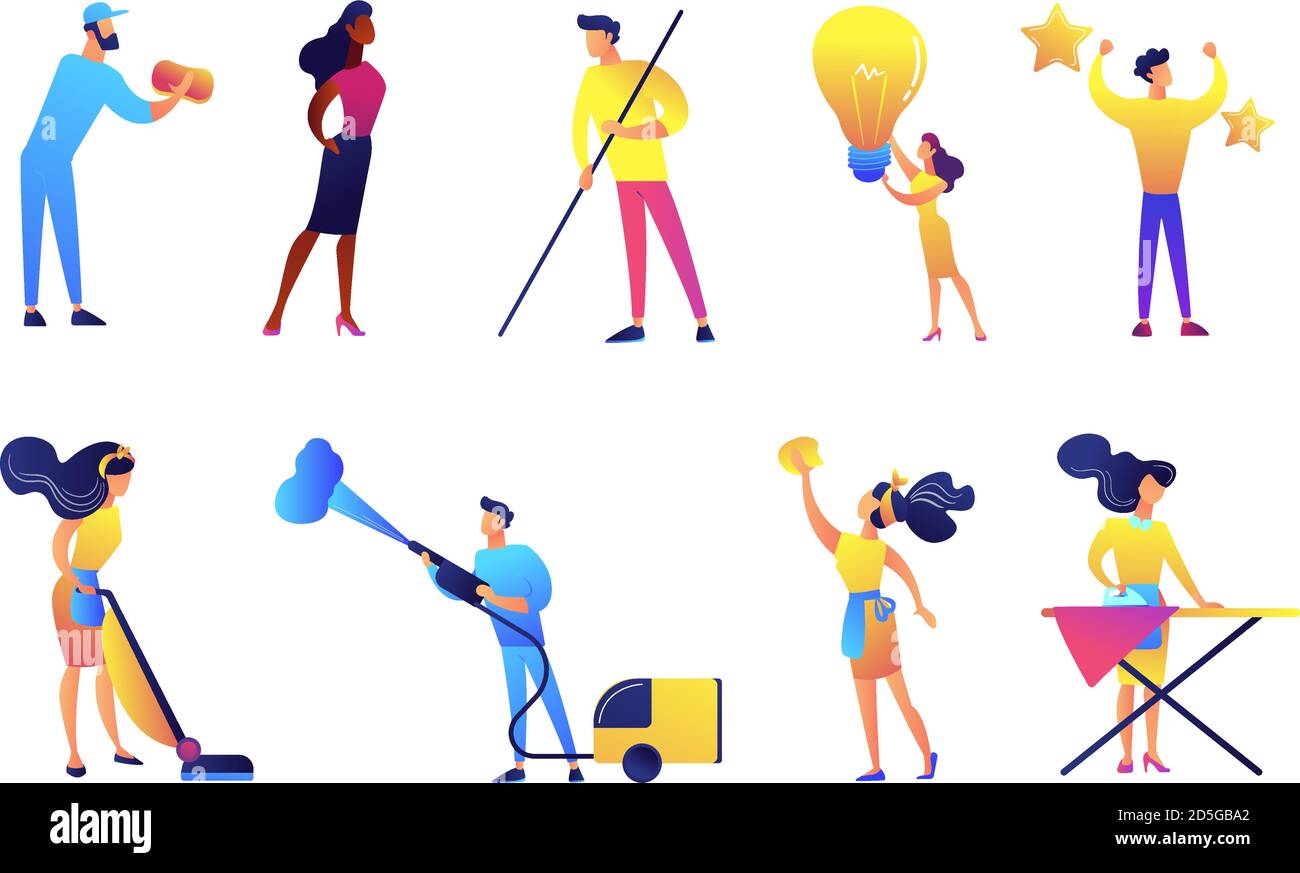 Cleaning service company vector illustrations set Stock Vector Image ...