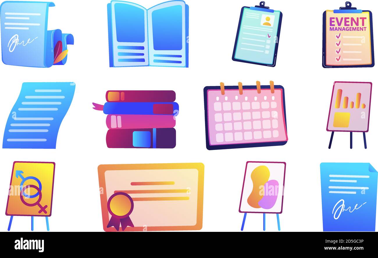 Paper document and management strategy vector illustrations set Stock ...