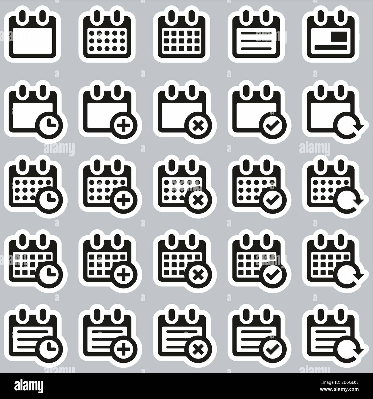 Calendar Or Schedule Icons Black & White Sticker Big Stock Vector Image ...