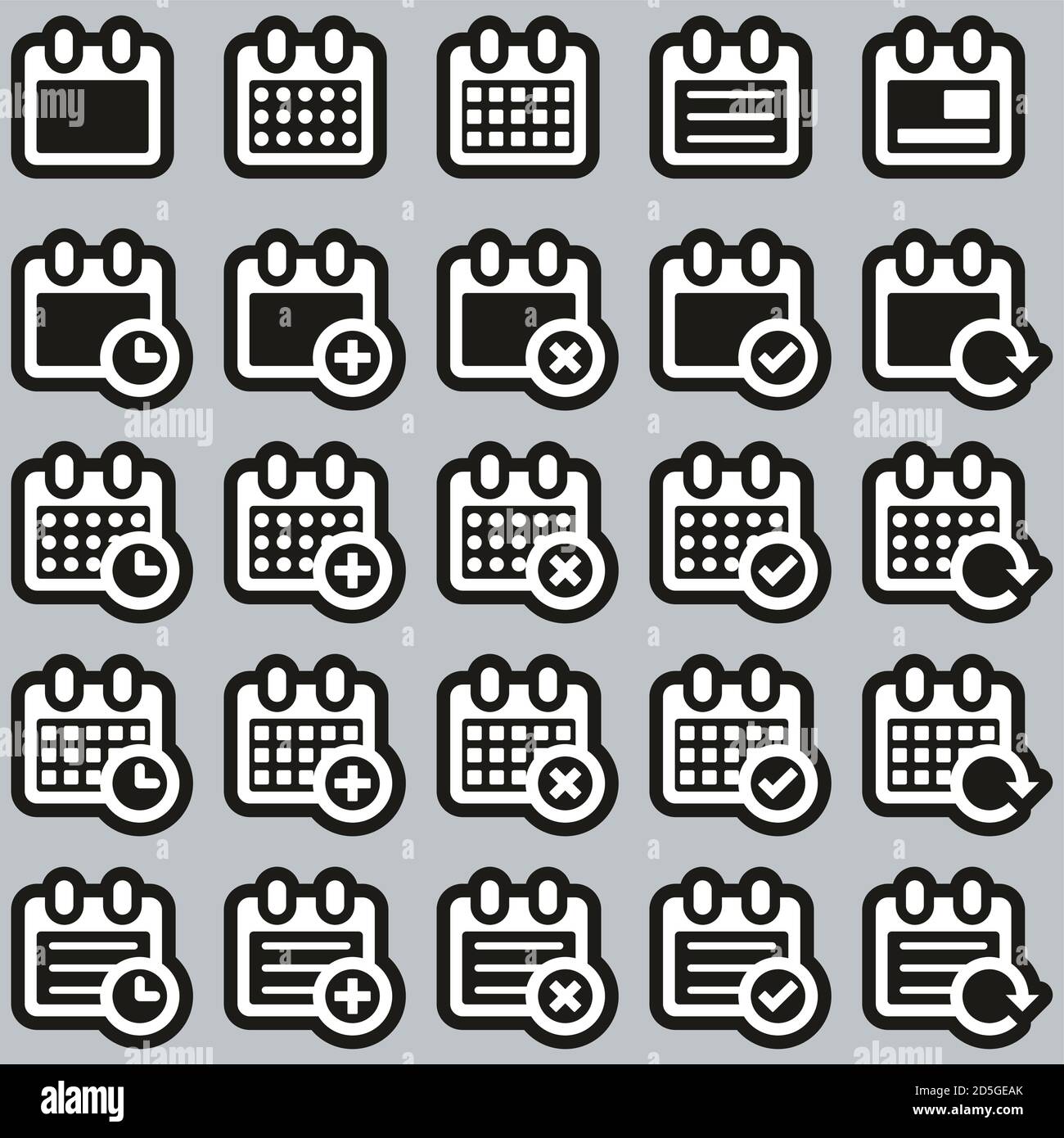 Calendar Or Schedule Icons White On Black Sticker Big Stock Vector ...