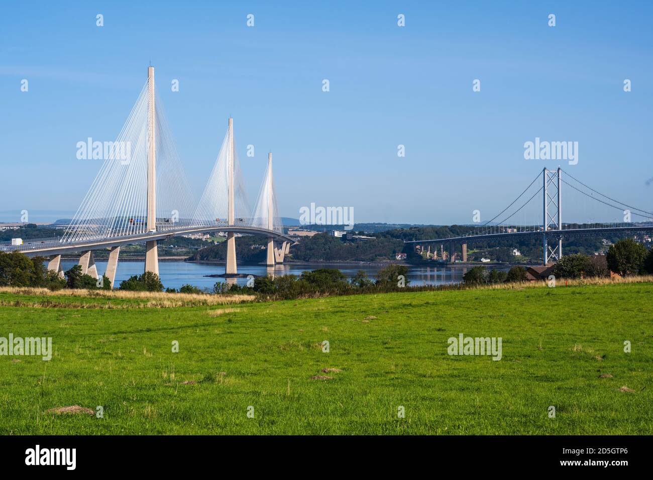 Queensferry Crossing road bridge and Forth Road Bridge viewed from ...