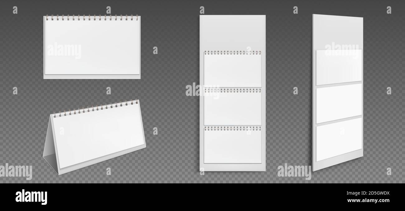 Calendar mockup with blank pages and binder. Desktop and wall paper ...
