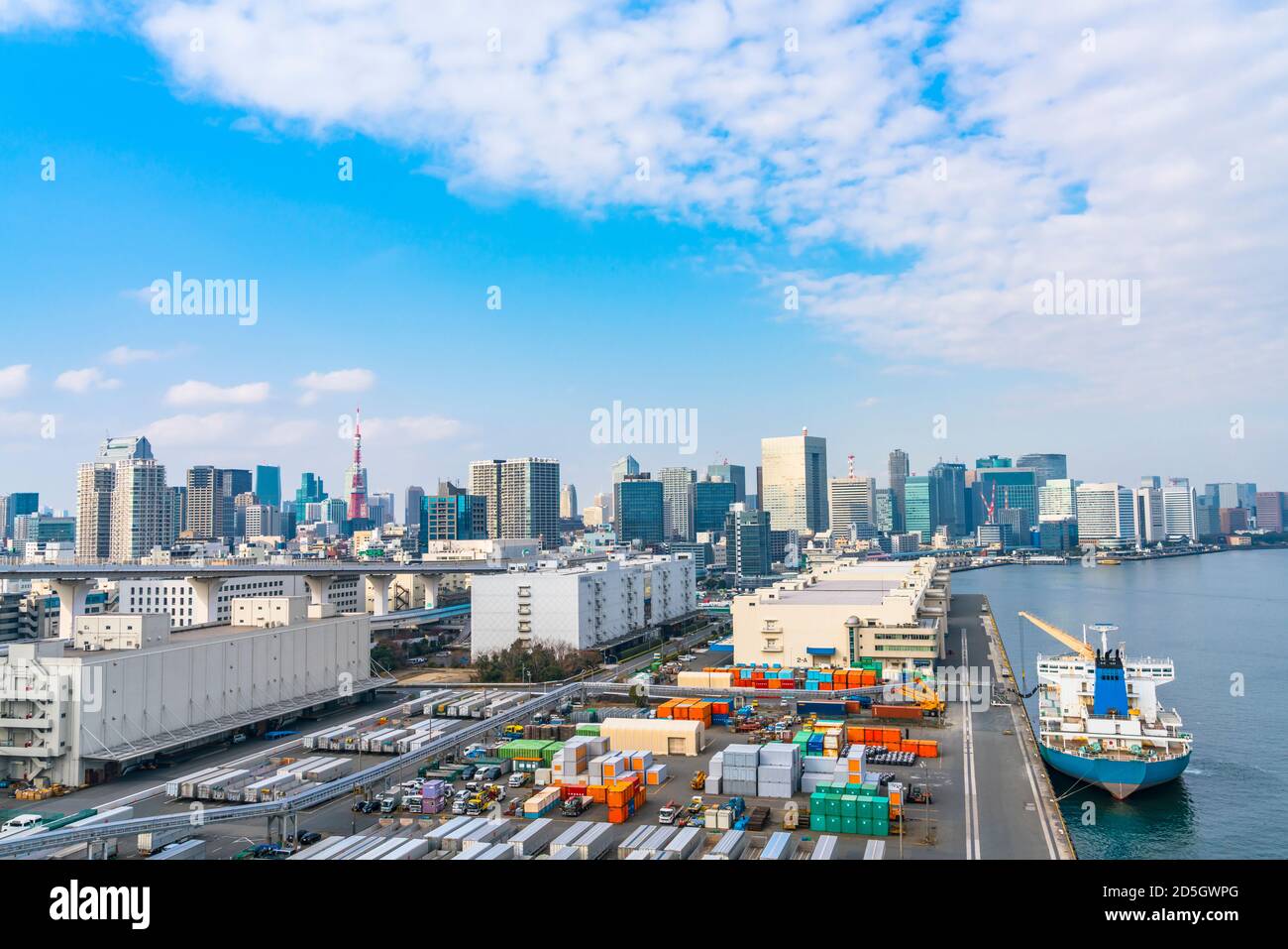 Row of high-rise building stands along the Tokyo Bay at Tokyo Japan ...