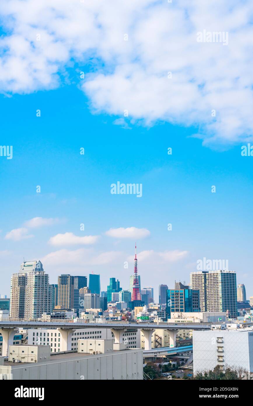 Row of high-rise building stands along the Tokyo Bay at Tokyo Japan ...