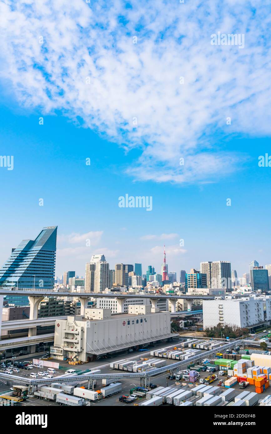 Row of high-rise building stands along the Tokyo Bay at Tokyo Japan ...