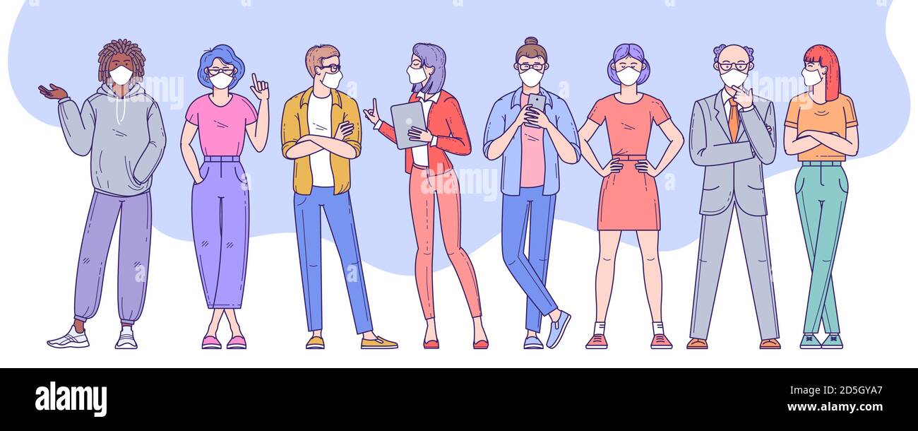Group wearing face masks Stock Vector Images - Alamy