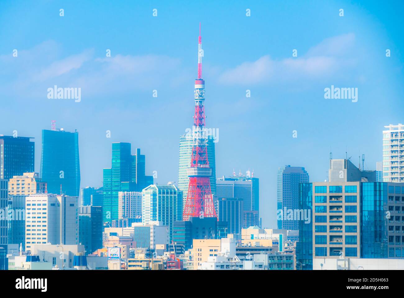 Tokyo Tower stands among the high-rise buildings in Minato Tokyo Stock ...