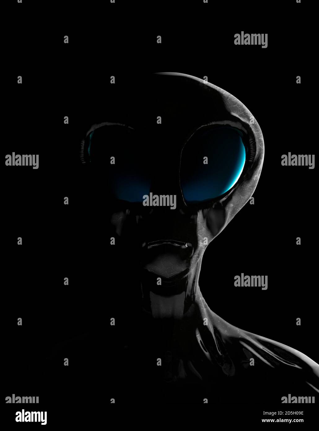 Grey humanoid alien. Silhouette on a black background. 3D illustration ...