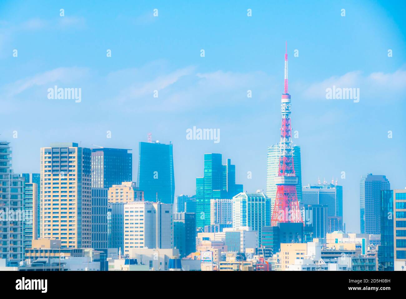 Tokyo Tower stands among the high-rise buildings in Minato Tokyo Stock ...