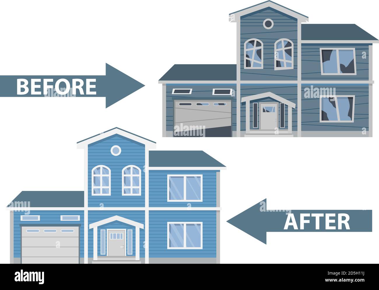 House before and after repair. Old run-down home. Renovation building Stock Vector Image & Art ...