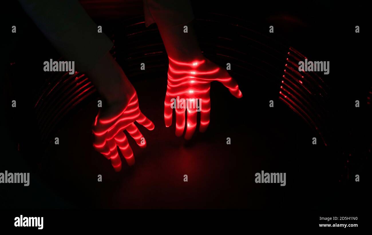 Interactive exposition in science museum - optical illusion with red ...