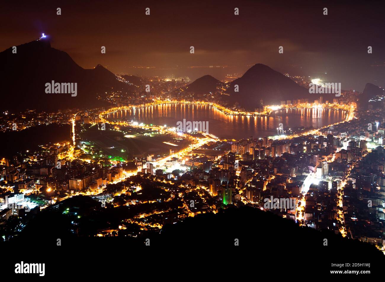 Night View of Rio de Janeiro City With Illuminated Rodrigo de Freitas ...