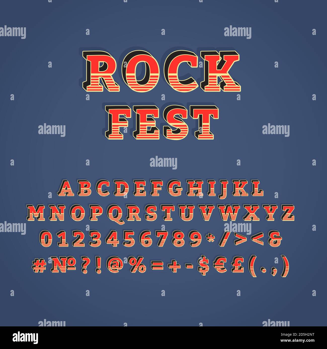 Rock fest vintage 3d vector alphabet set Stock Vector Image & Art - Alamy