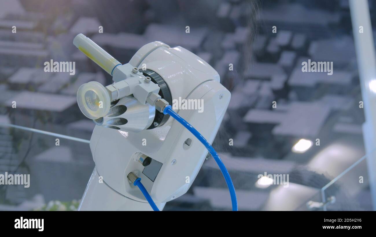 Close up shot of robot head, which can sort waste for recycling ...