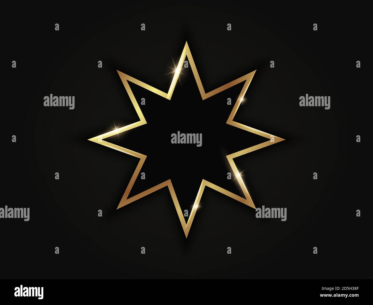 Octagonal star golden sparkling frame isolated on black background ...