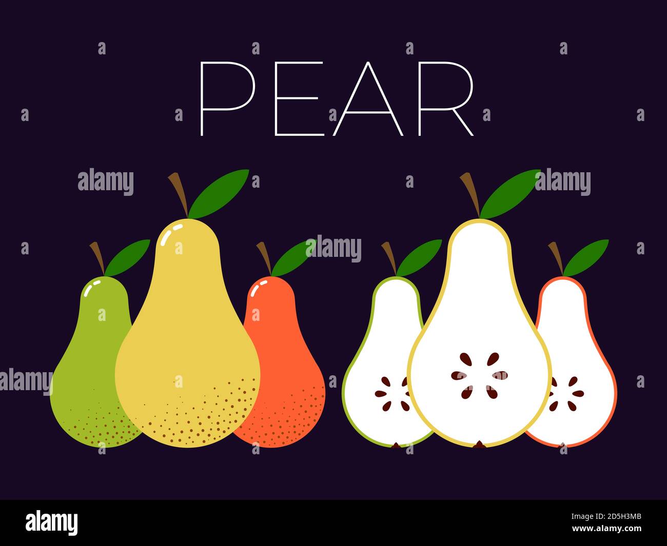 Vector of Pear and sliced half of Pear on dark background Stock Vector ...