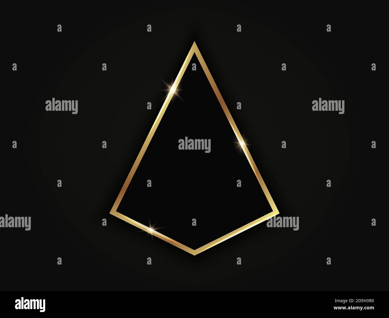 Golden sparkling pyramid frame isolated on black background Stock ...