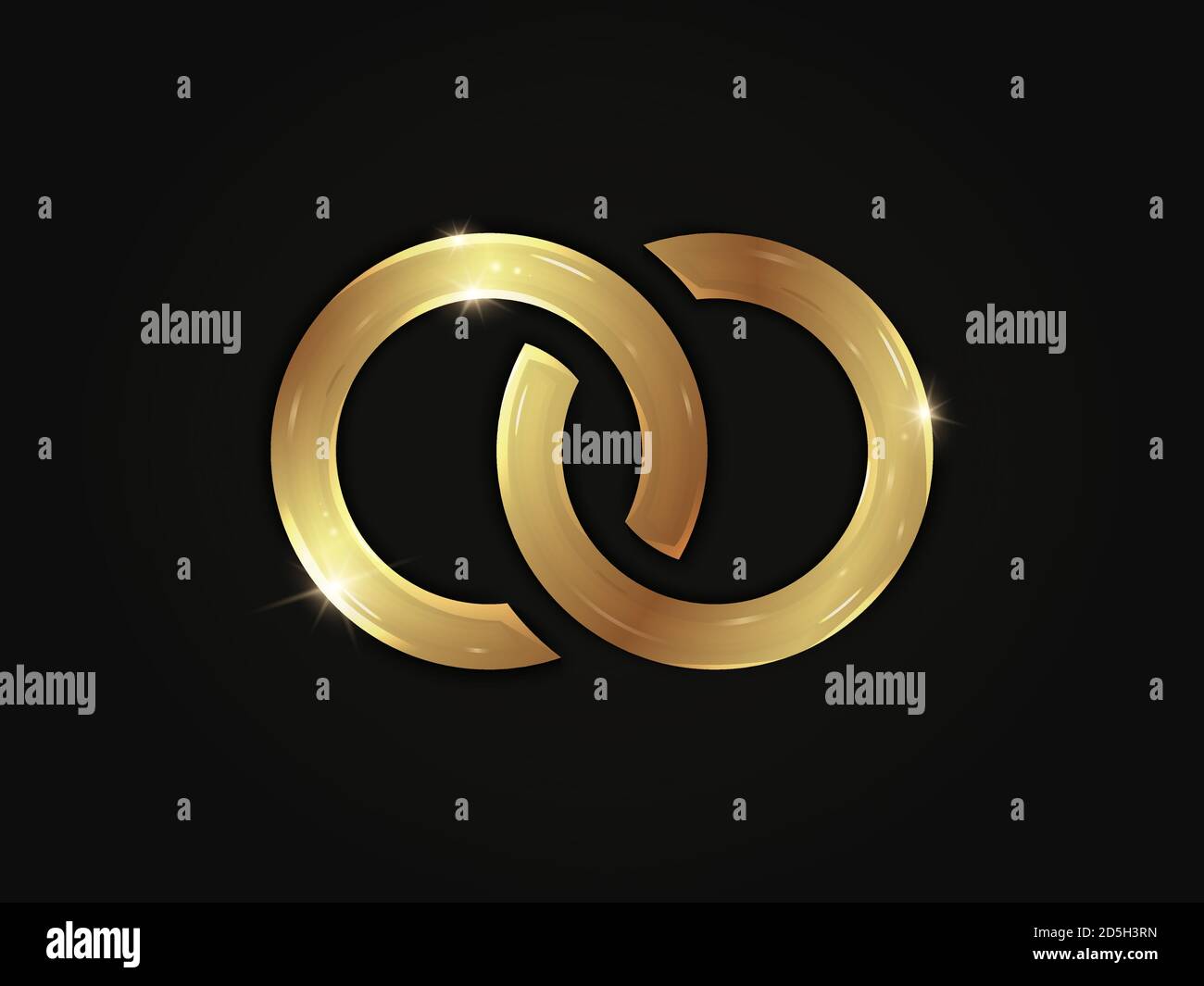 Golden sparkling rings in the shape of an infinity sign isolated on a ...