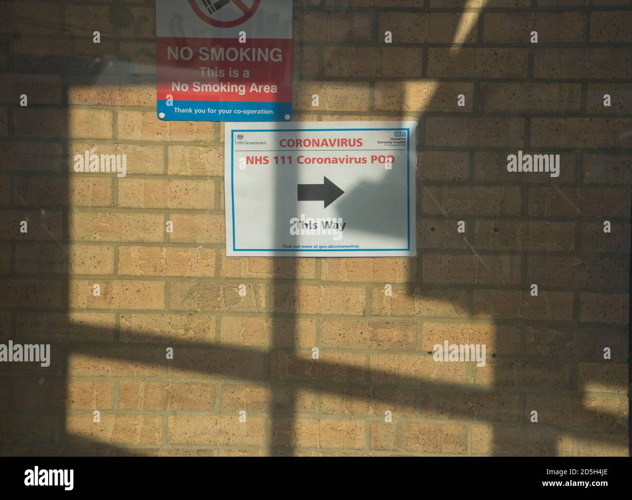Signs to Coronavirus pod at Homerton NHS hospital in London, England ...