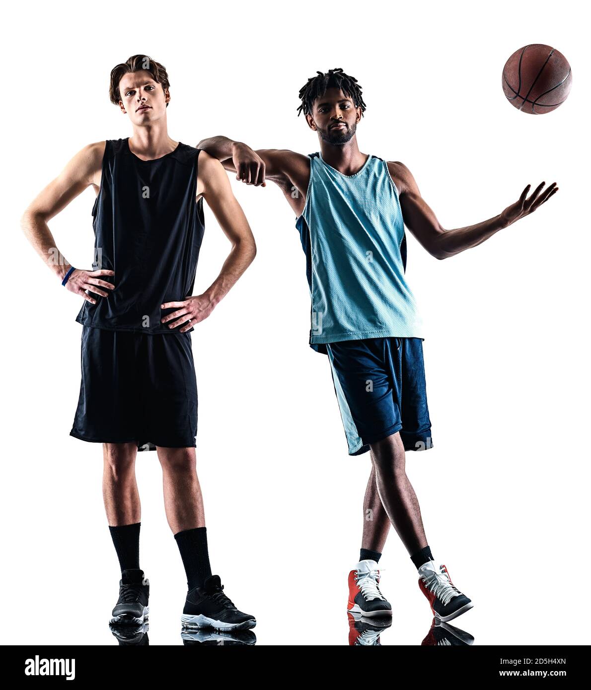 two basketball players men isolated in silhouette shadow on white ...