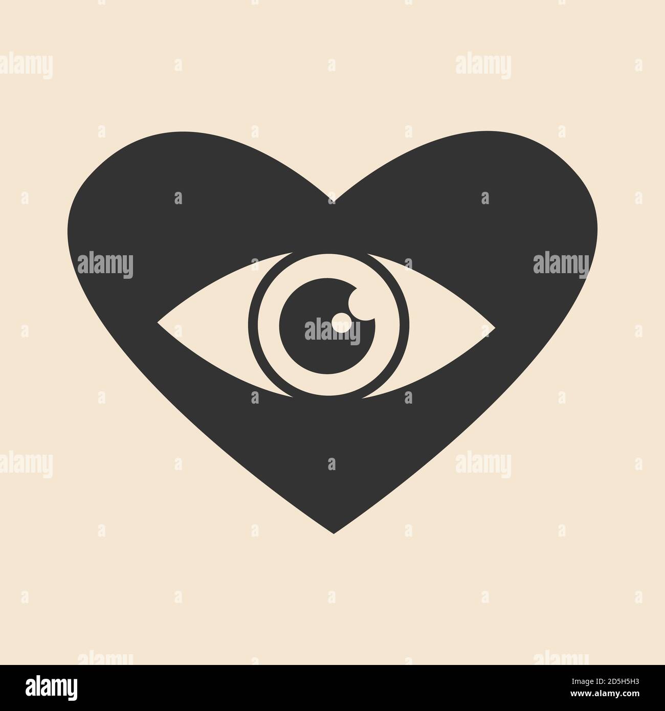 Eye inside a heart, clear lines icon, flat simple design. Concept of ...