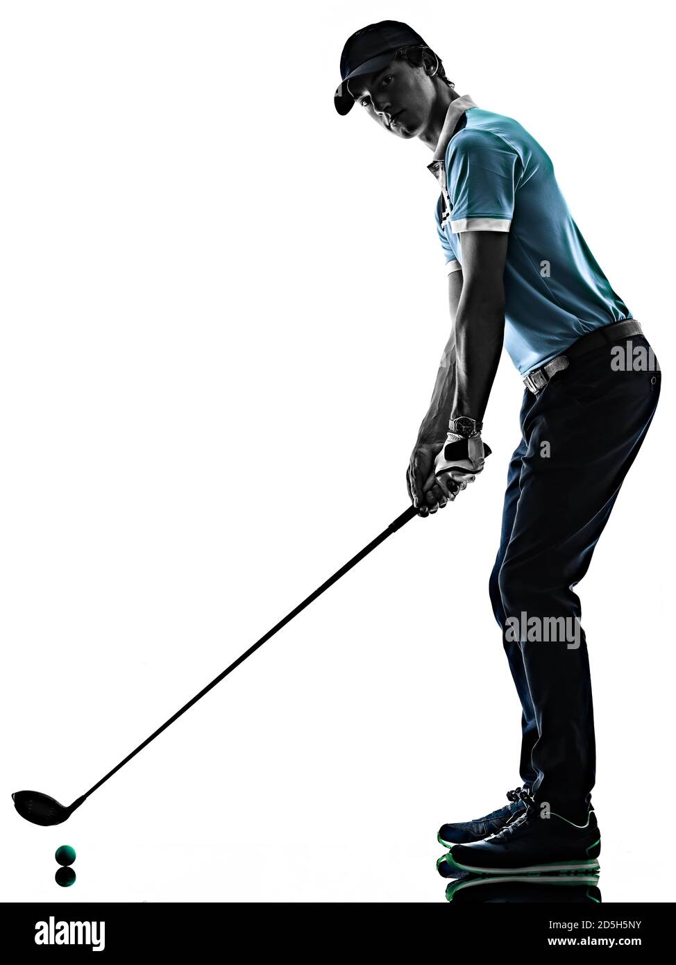 one young caucasian Man Golf golfer golfingshadow silhouette isolated ...