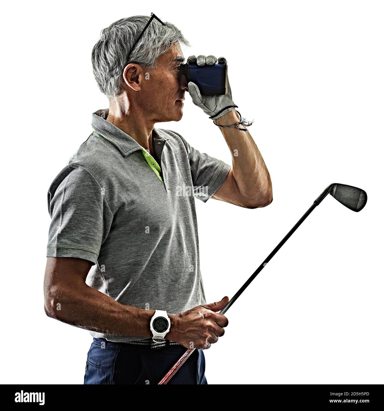 one caucasian senior man golfer golfing in studio shadow silhouette ...