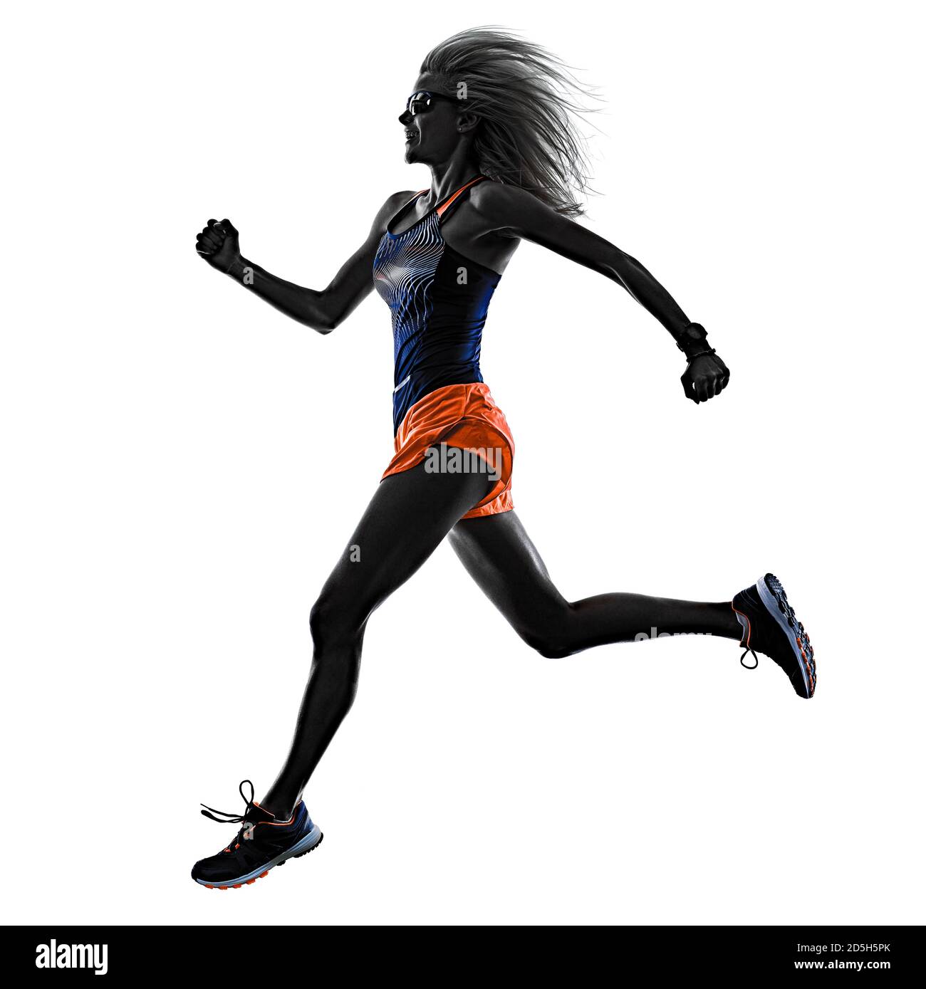 one caucasian beautiful long blond hair woman runner jogger jogging ...