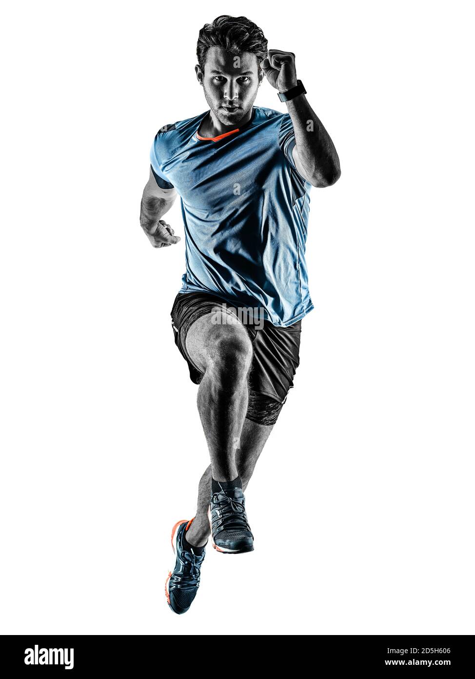 one caucasian runner running jogger jogger young man in studio isolated ...