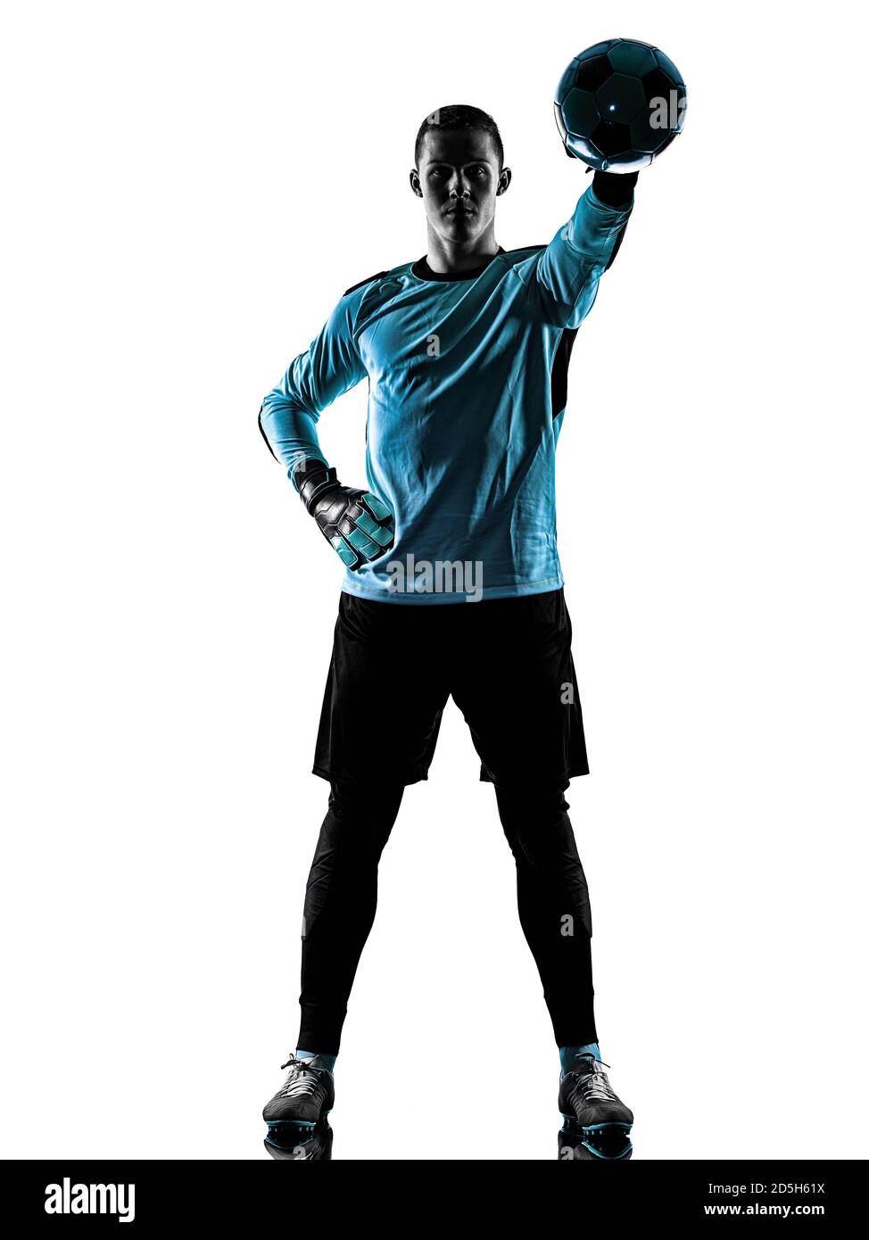 one caucasian soccer player goalkeeper man in studio silhouette shadow ...