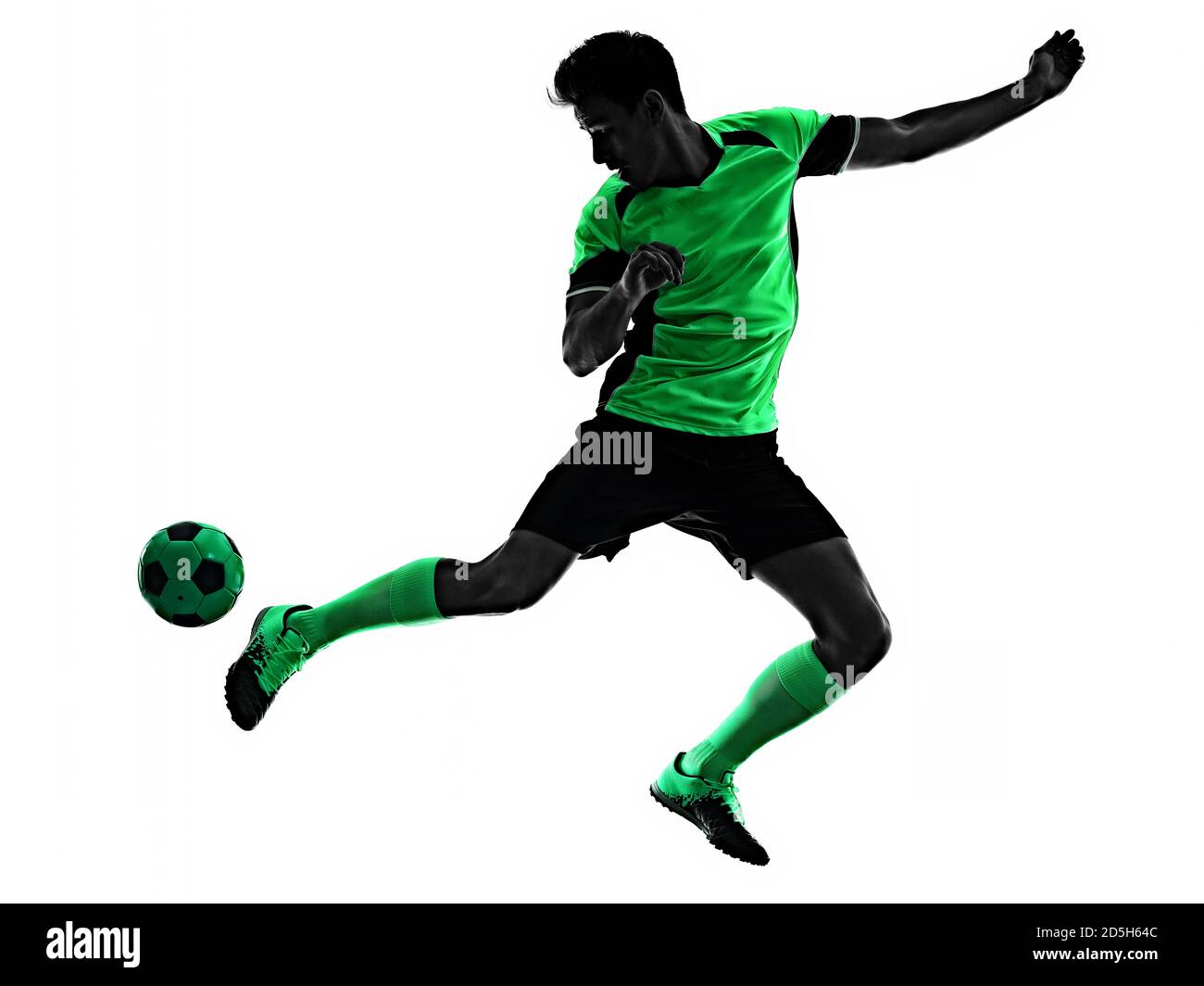 one young caucasian soccer player silhouette shadow in studio isolated ...