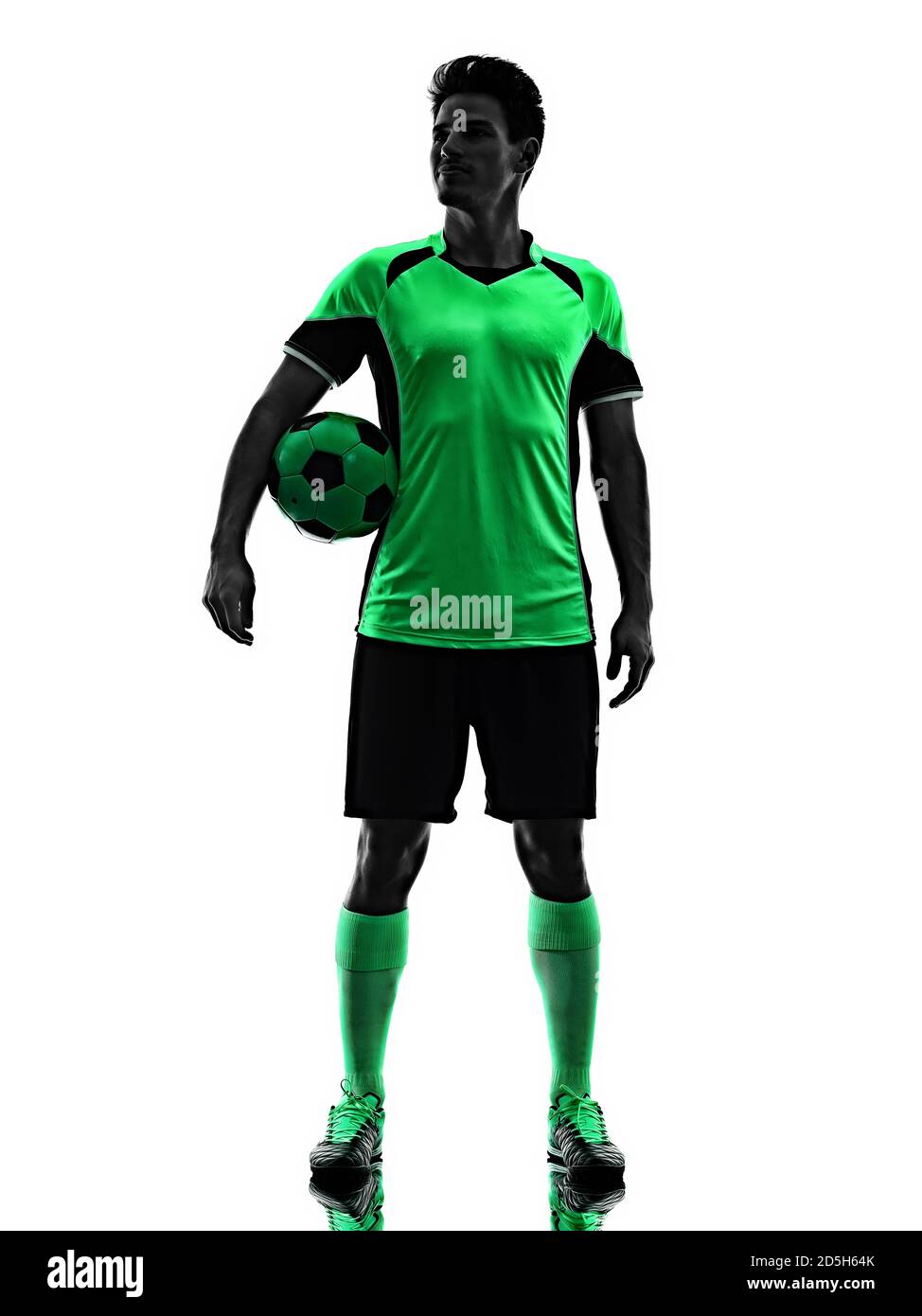 one young caucasian soccer player silhouette shadow in studio isolated ...