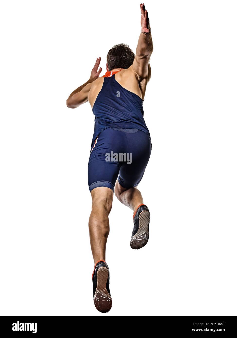 one young caucasian man practicing athletics runner running sprinter ...