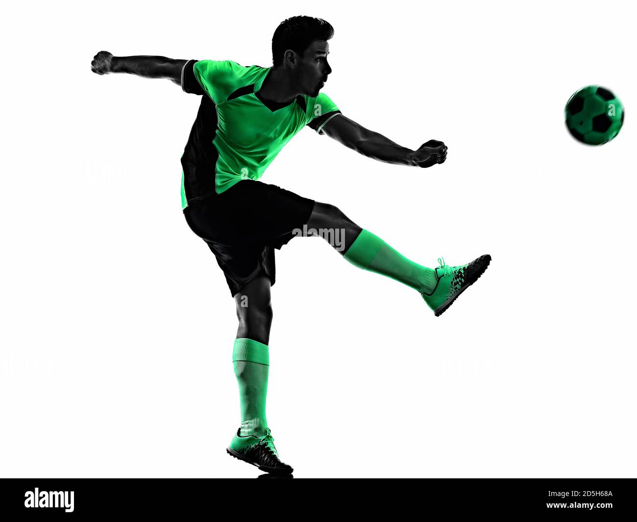 one young caucasian soccer player silhouette shadow in studio isolated ...