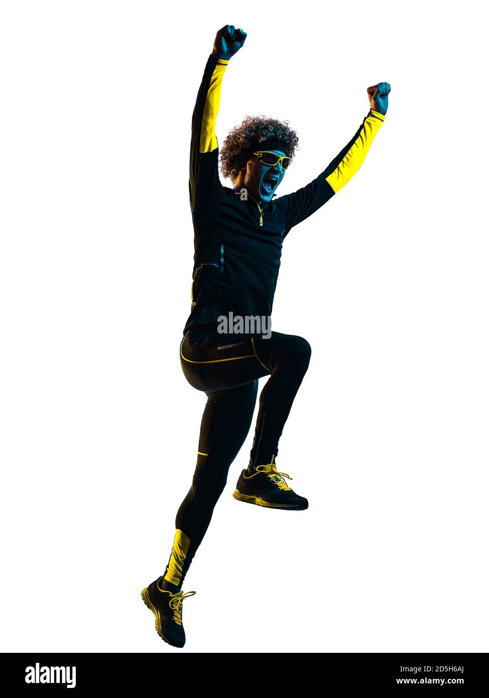 one youg caucasian runner jogger running jogging man in studio shadow ...
