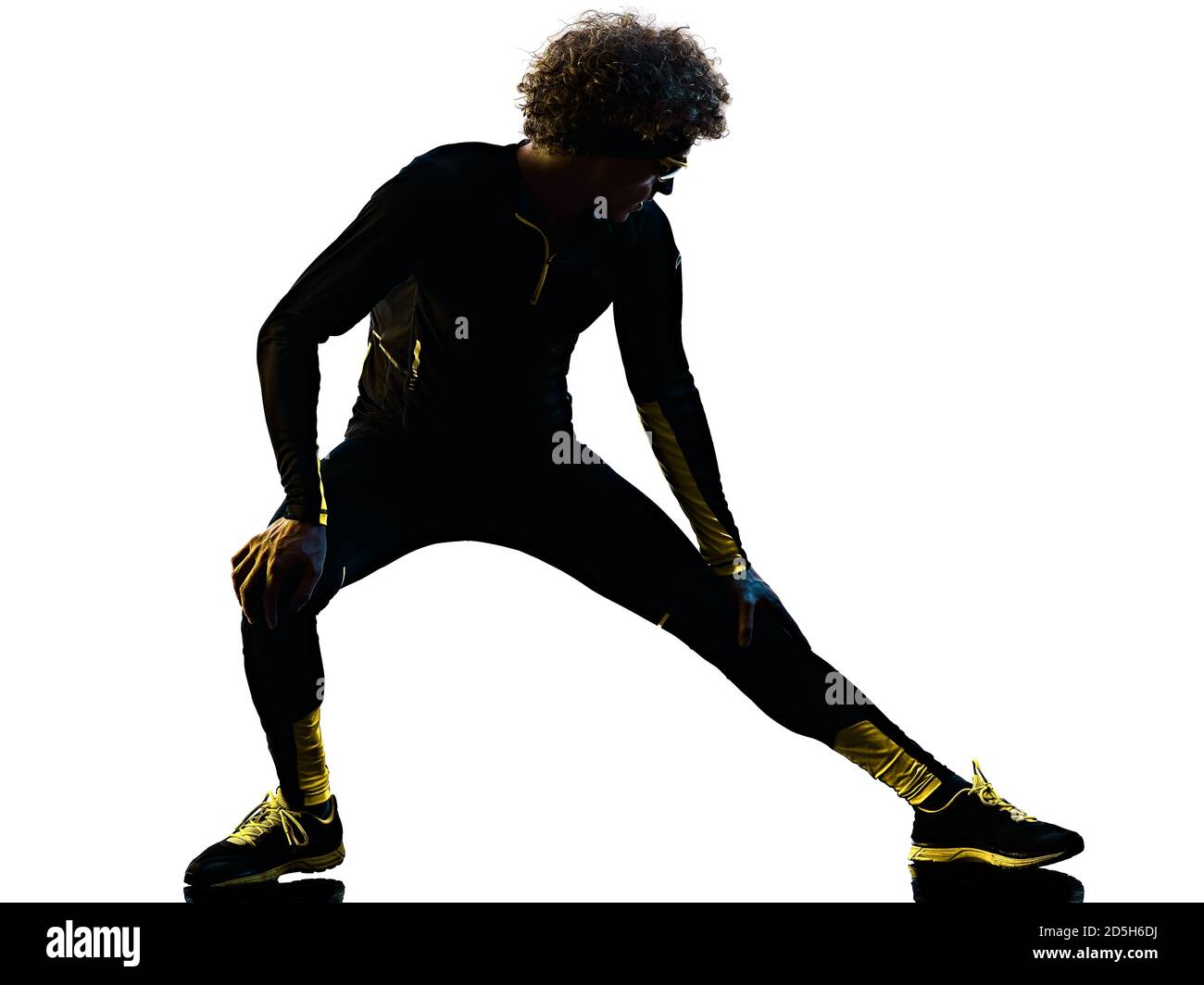 one youg caucasian runner jogger running jogging man warming up in ...