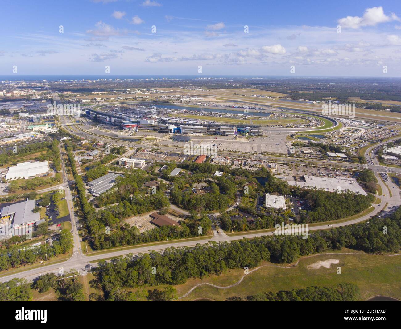 Daytona Beach International Speedway and city landscape aerial view ...