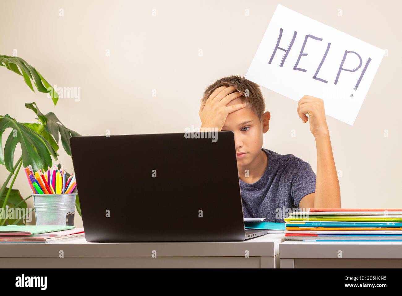 Learning difficulties, school, remote education, online learning. Kid ...