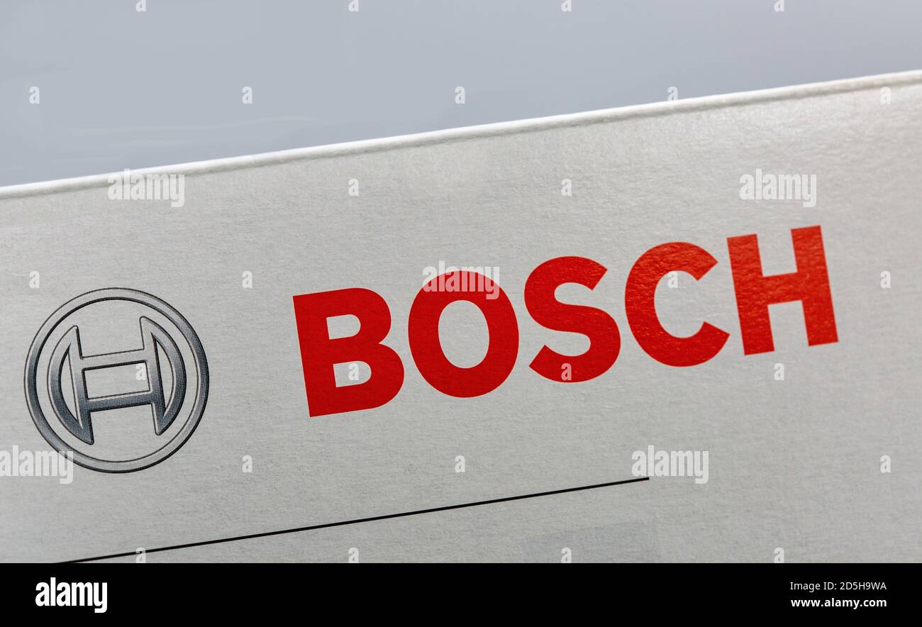 KYIV, UKRAINE - AUGUST 22, 2020: Studio shoot of Bosch logo on a home ...