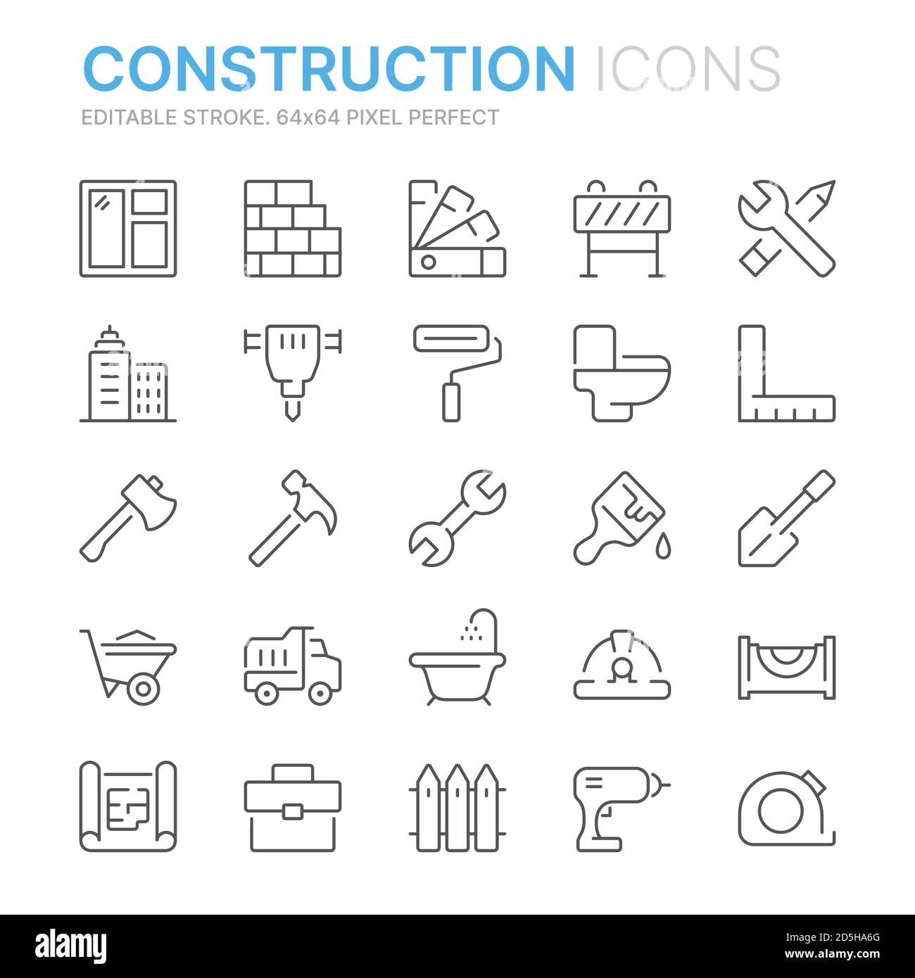 Collection of construction related related line icons. 64x64 Pixel ...