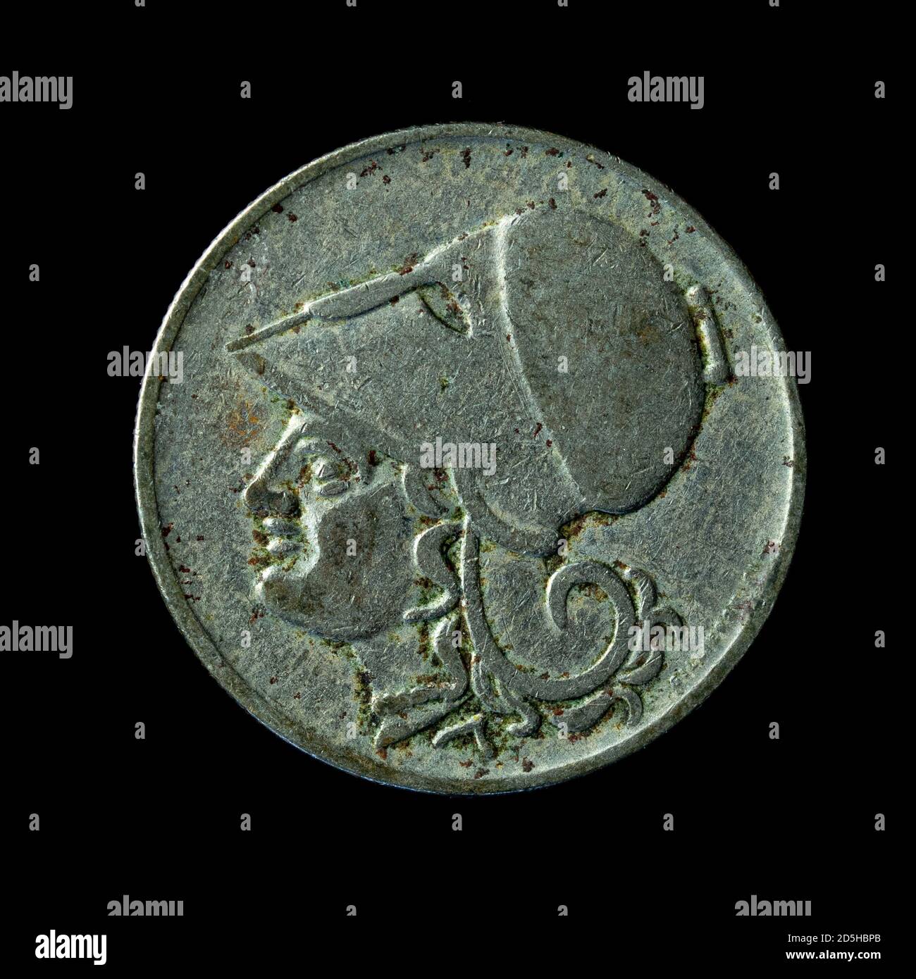 1926 Greek Two Drachmai coin isolated on the black background Stock ...