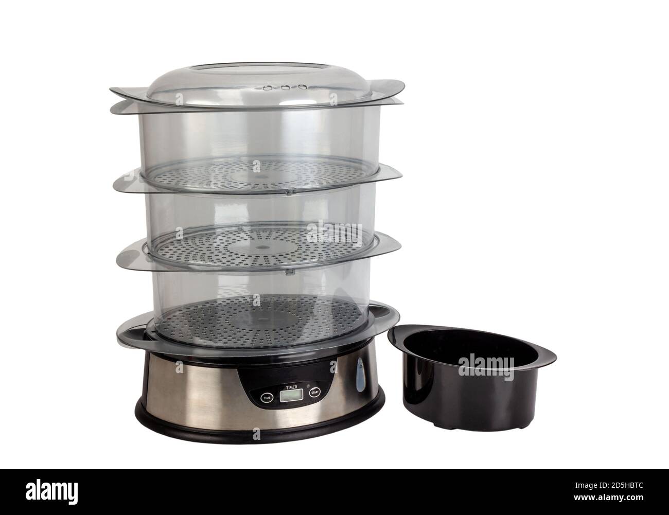Automatic food steamer with three transparent containers and a bowl ...
