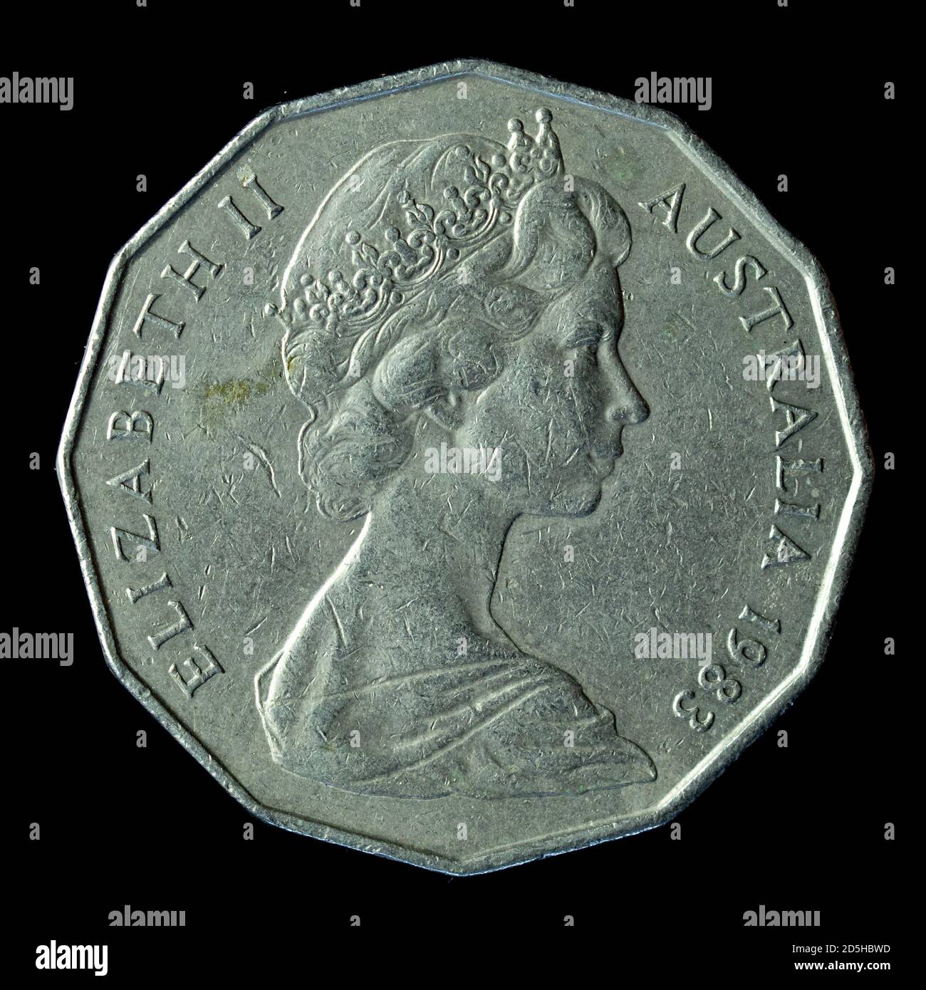 1983 Australian Fifty Cent isolated on the black background Stock Photo ...