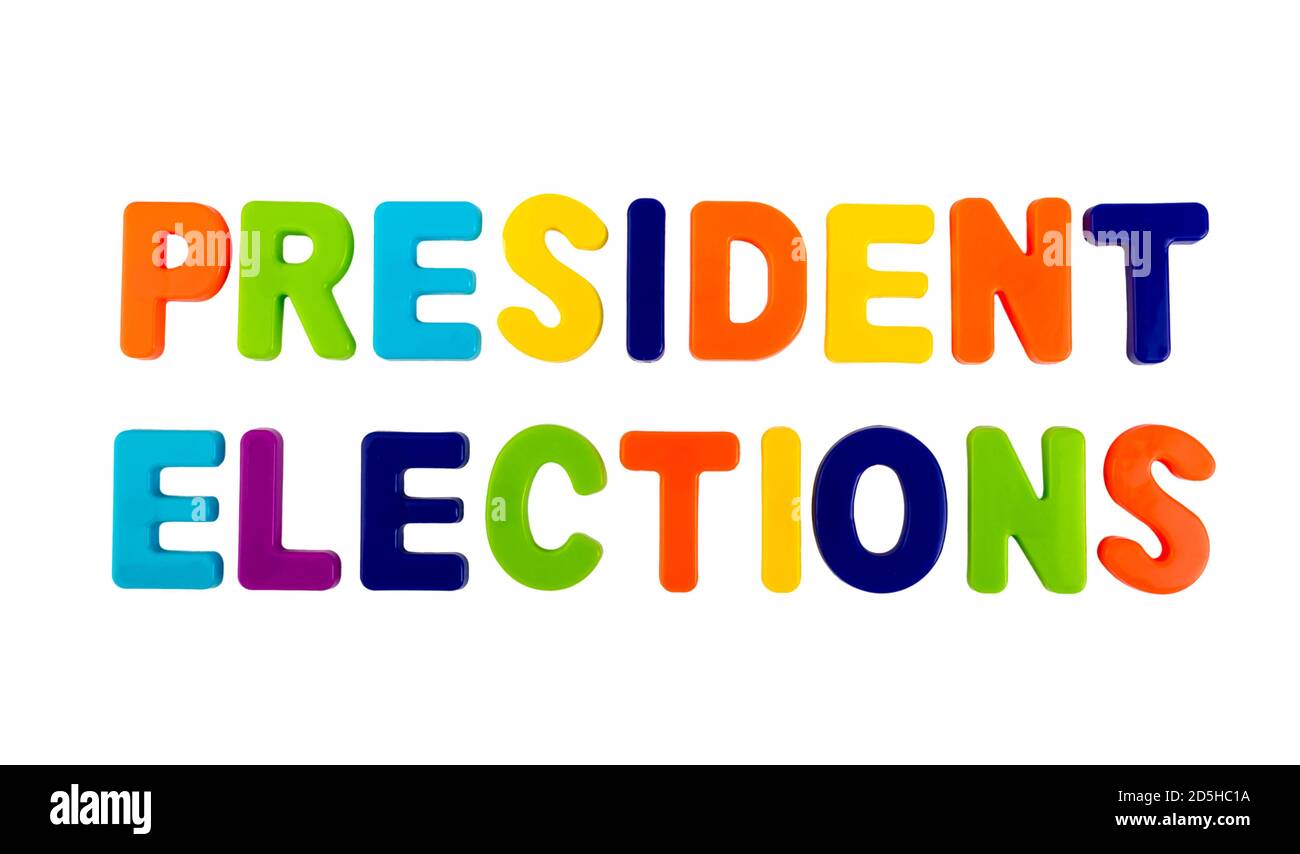 Text PRESIDENT ELECTIONS written in plastic letters on a white ...
