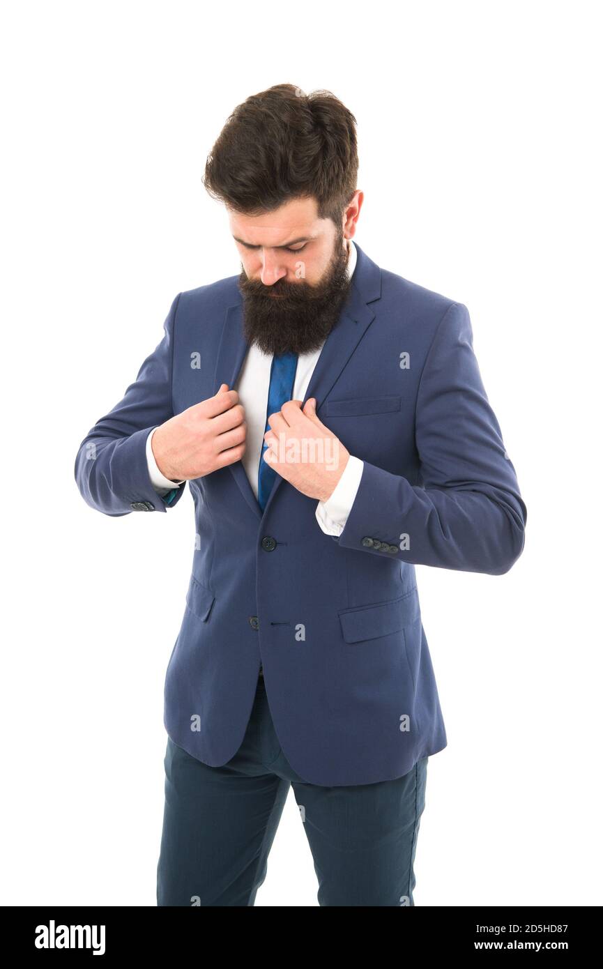 brutal boss man isolated on white. hipster with beard has own business ...