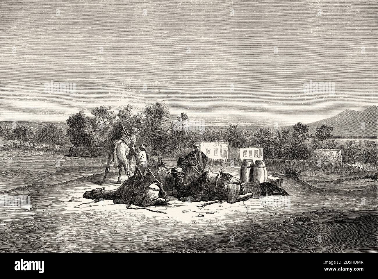 Moses Spring (Oyun Musa), near Suez in Sinai peninsula, Egypt. Old XIX ...