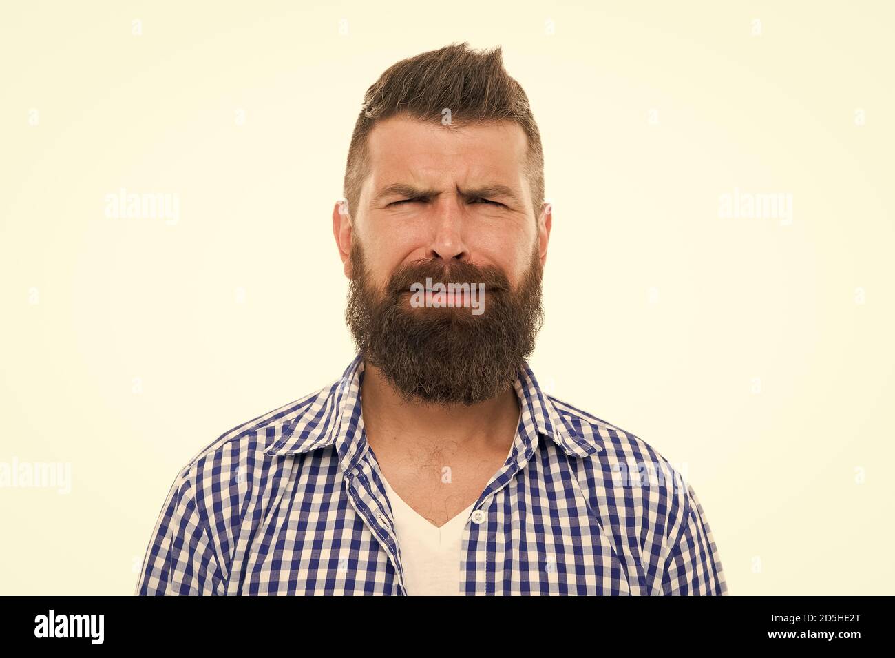 being in bad mood. Brutal bearded male. Classic style. unshaven head ...