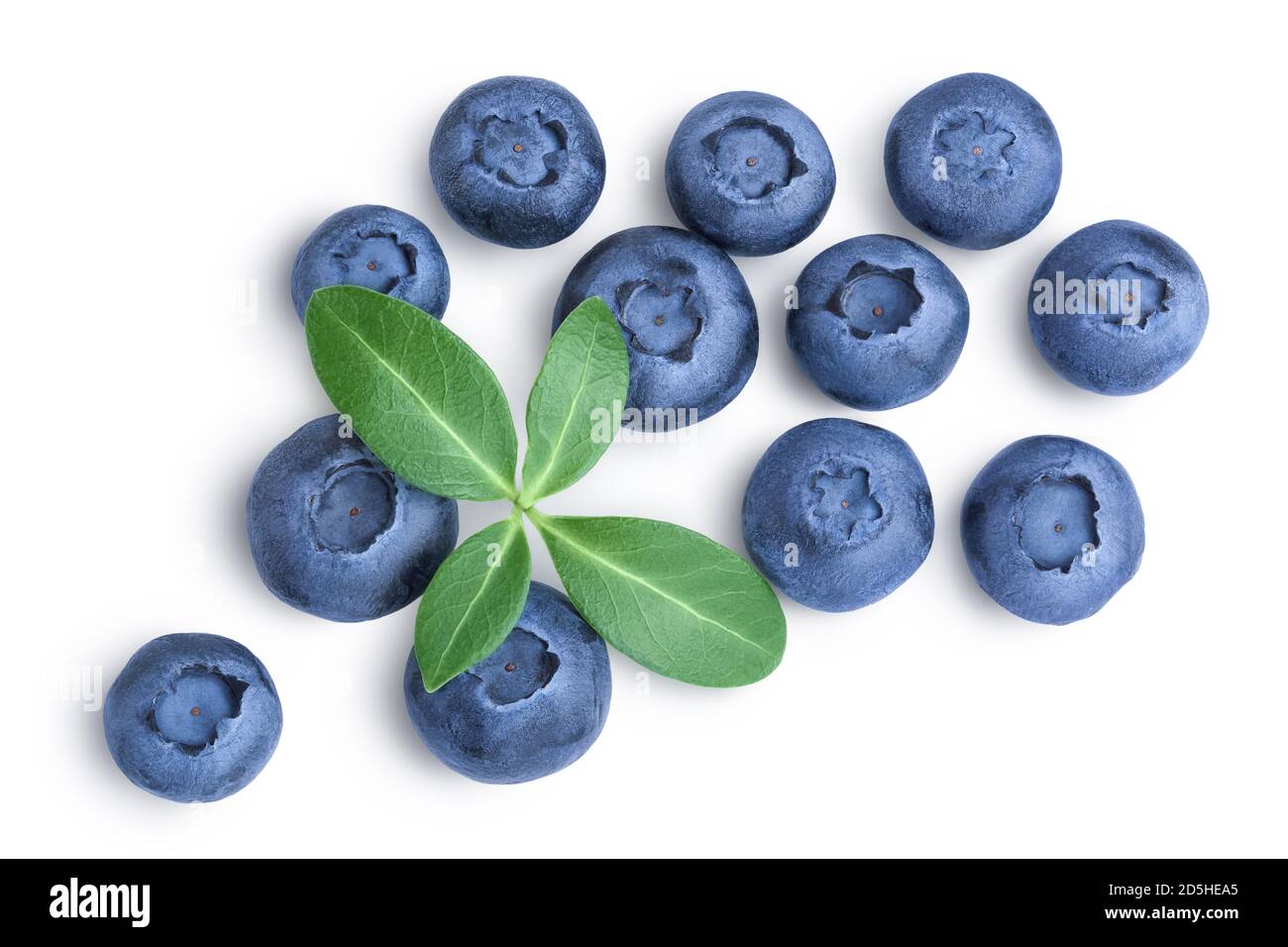fresh ripe blueberry with leaves isolated on white background with ...