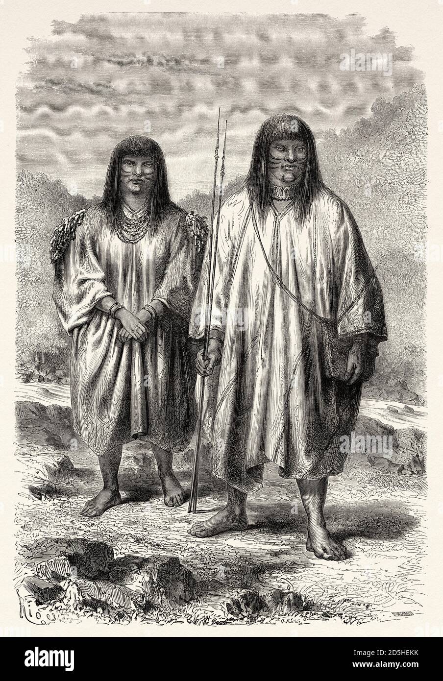 Peruvian nativus of the Antis tribe, Peru, South America. Old XIX ...